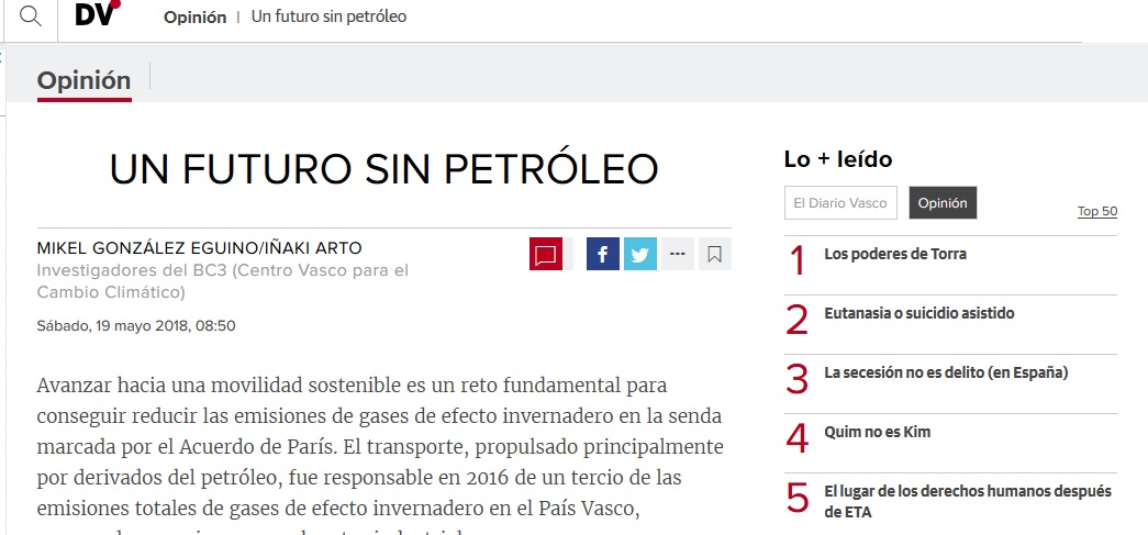 “Diario Vasco” opinion article by Mikel González Eguino and Iñaki Arto ...